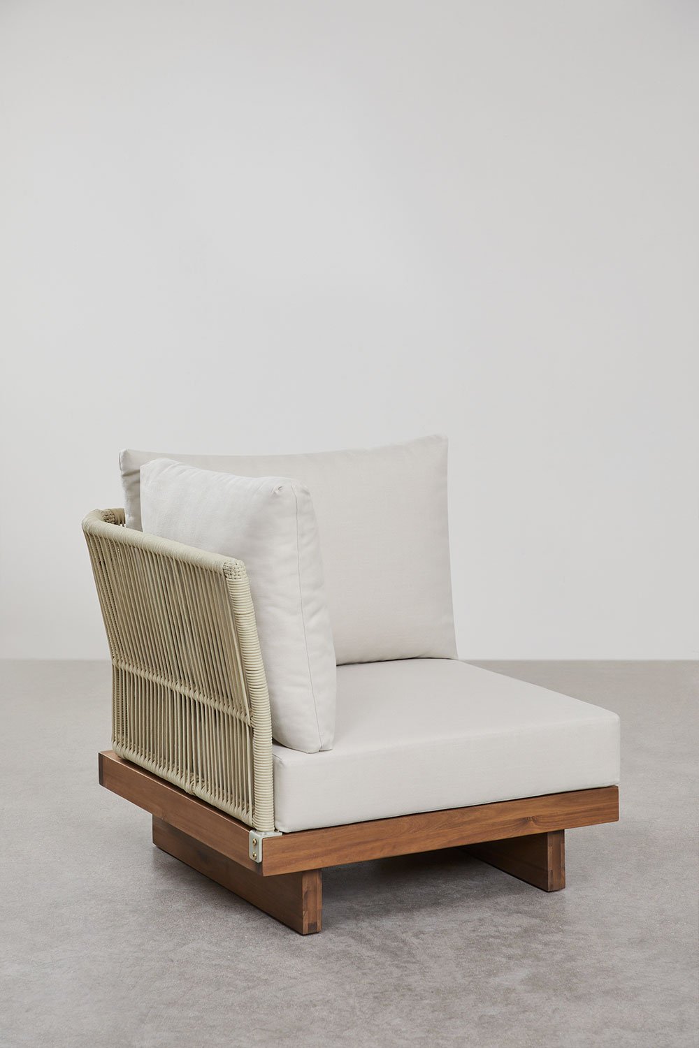 Corner module for modular sofa in acacia wood and braided rope Dailin ...