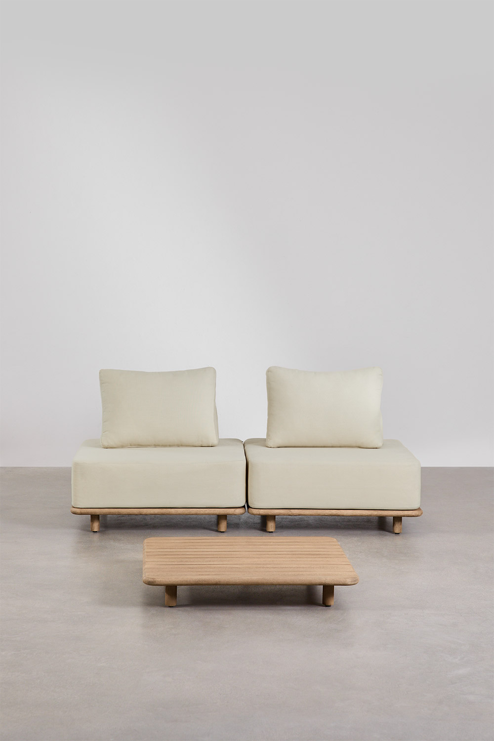 Portet 2-piece modular sofa set with 95x95 cm acacia coffee table - SKLUM