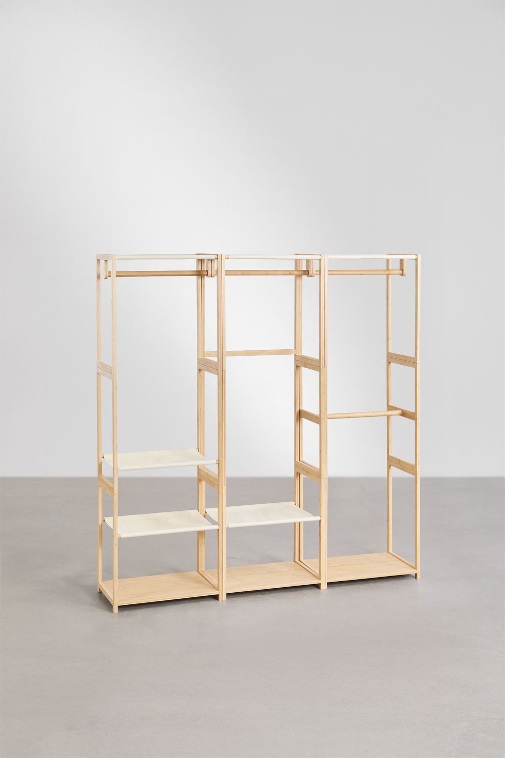 Deneb 3-piece open modular wardrobe with bamboo clothes rack - SKLUM