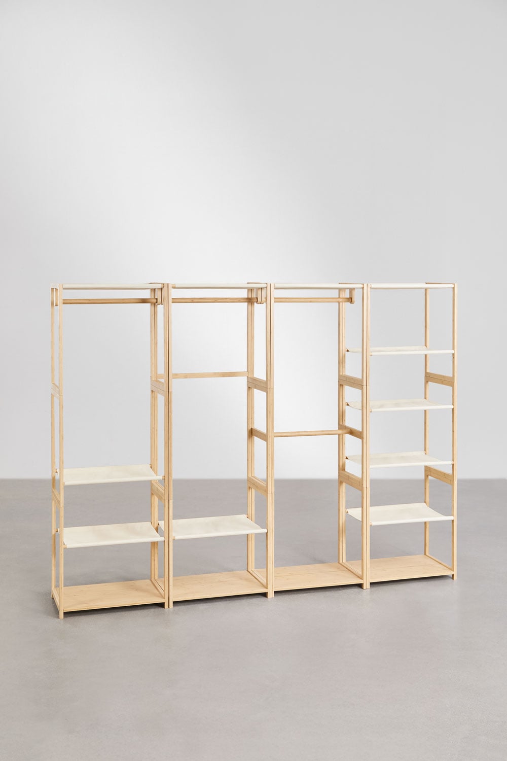 Deneb Bamboo 4-Piece Open Modular Wardrobe with Shelving and Clothes ...