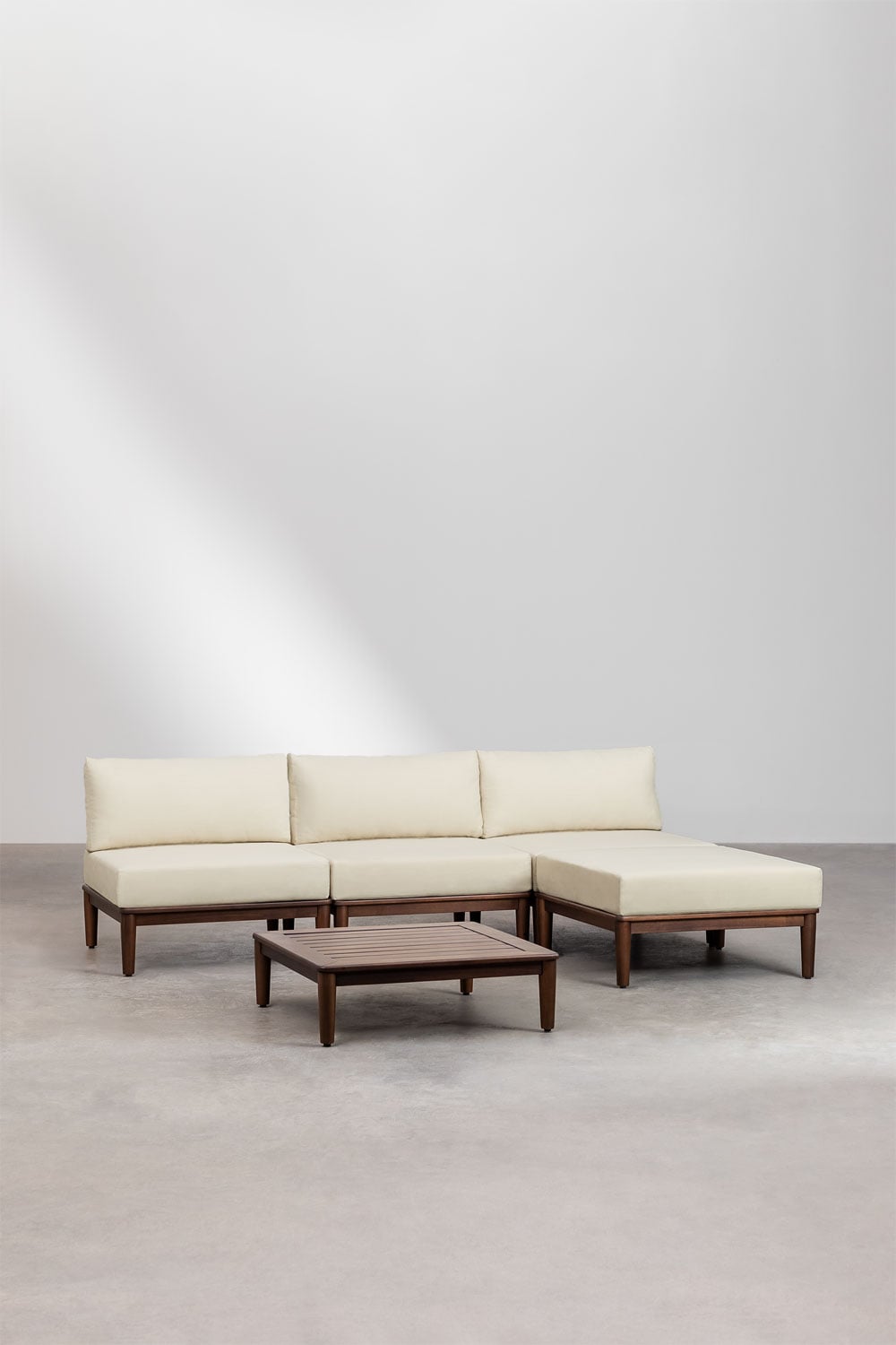 Giulia acacia living room set with 3-piece modular sofa, coffee table ...