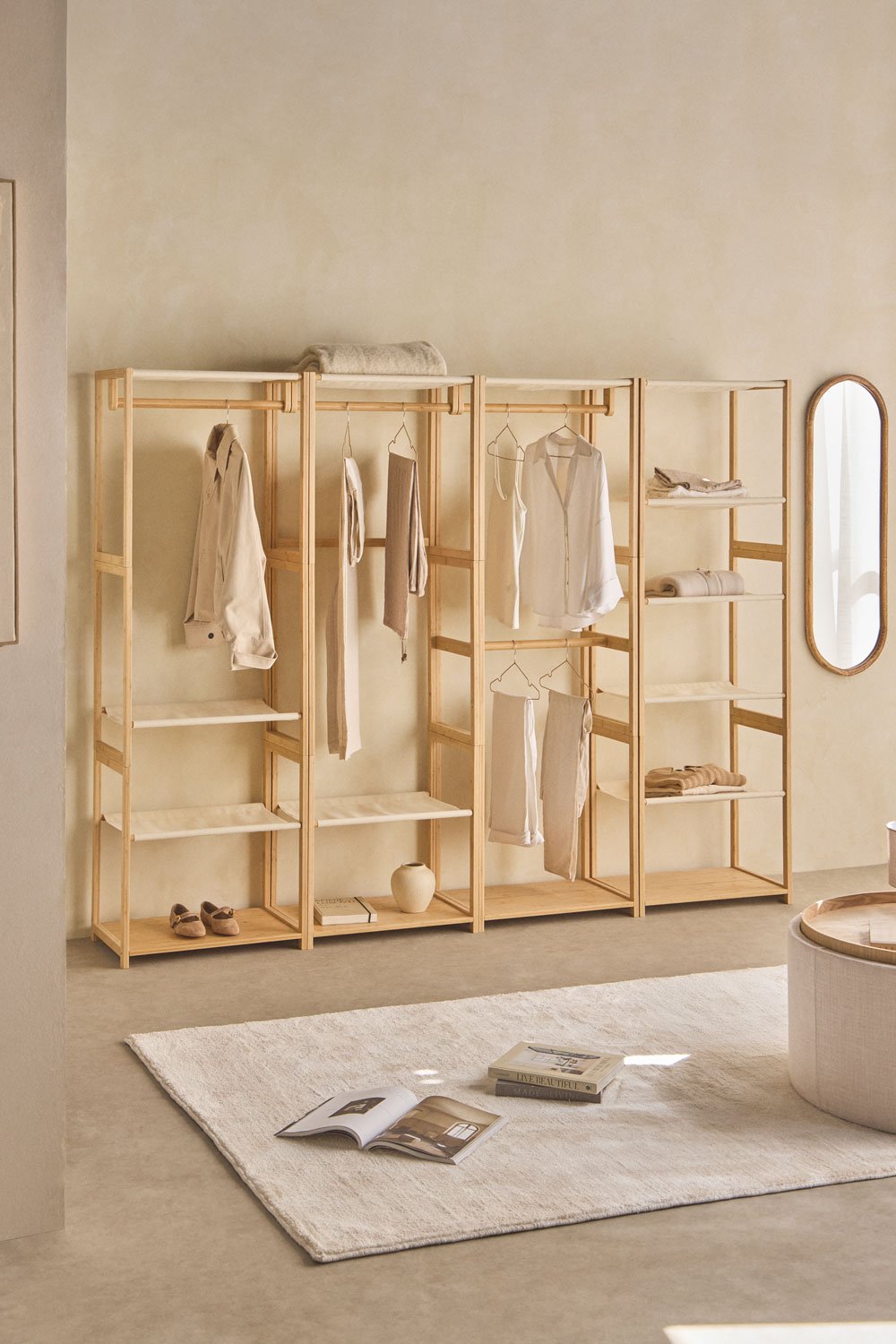 Deneb Bamboo 4-Piece Open Modular Wardrobe with Shelving and Clothes ...