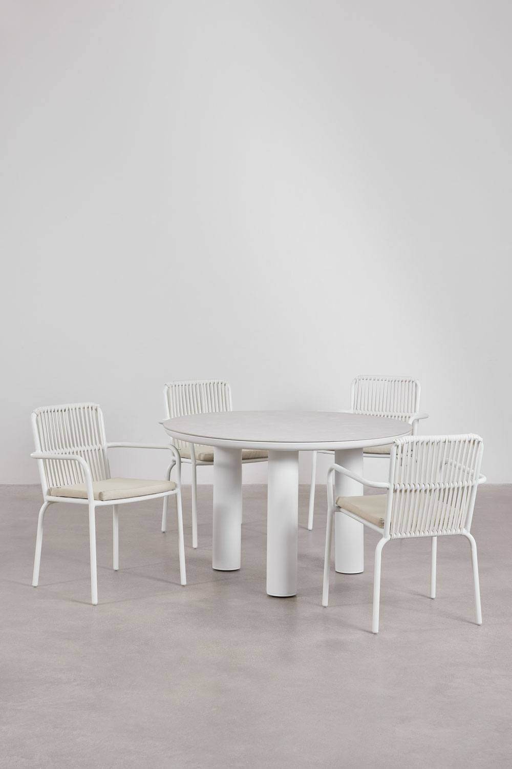 Arken round table set, Ø120, in ceramic and aluminum, and 4 Alberta ...