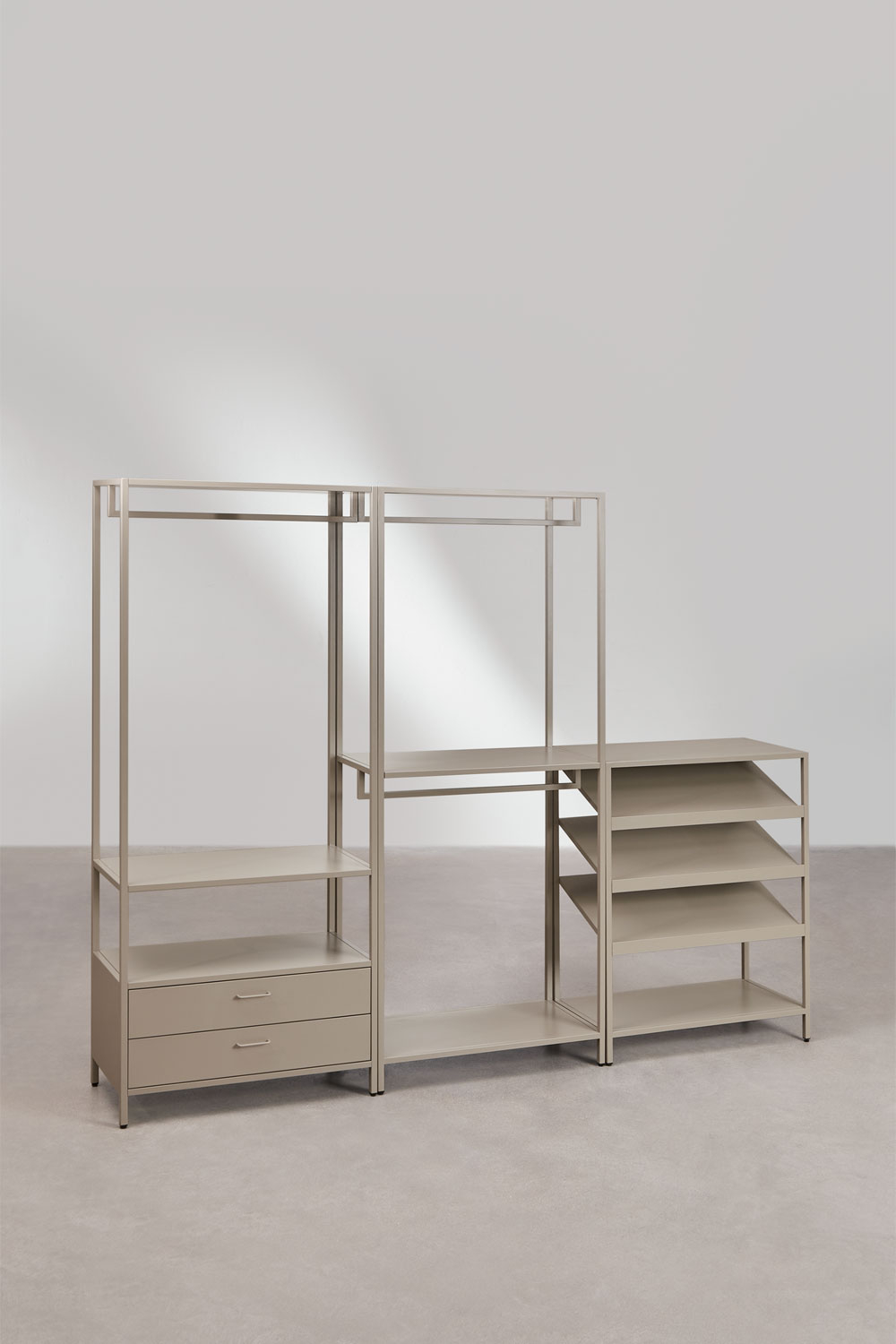 Janine 3-piece open modular wardrobe with low steel shoe rack - SKLUM