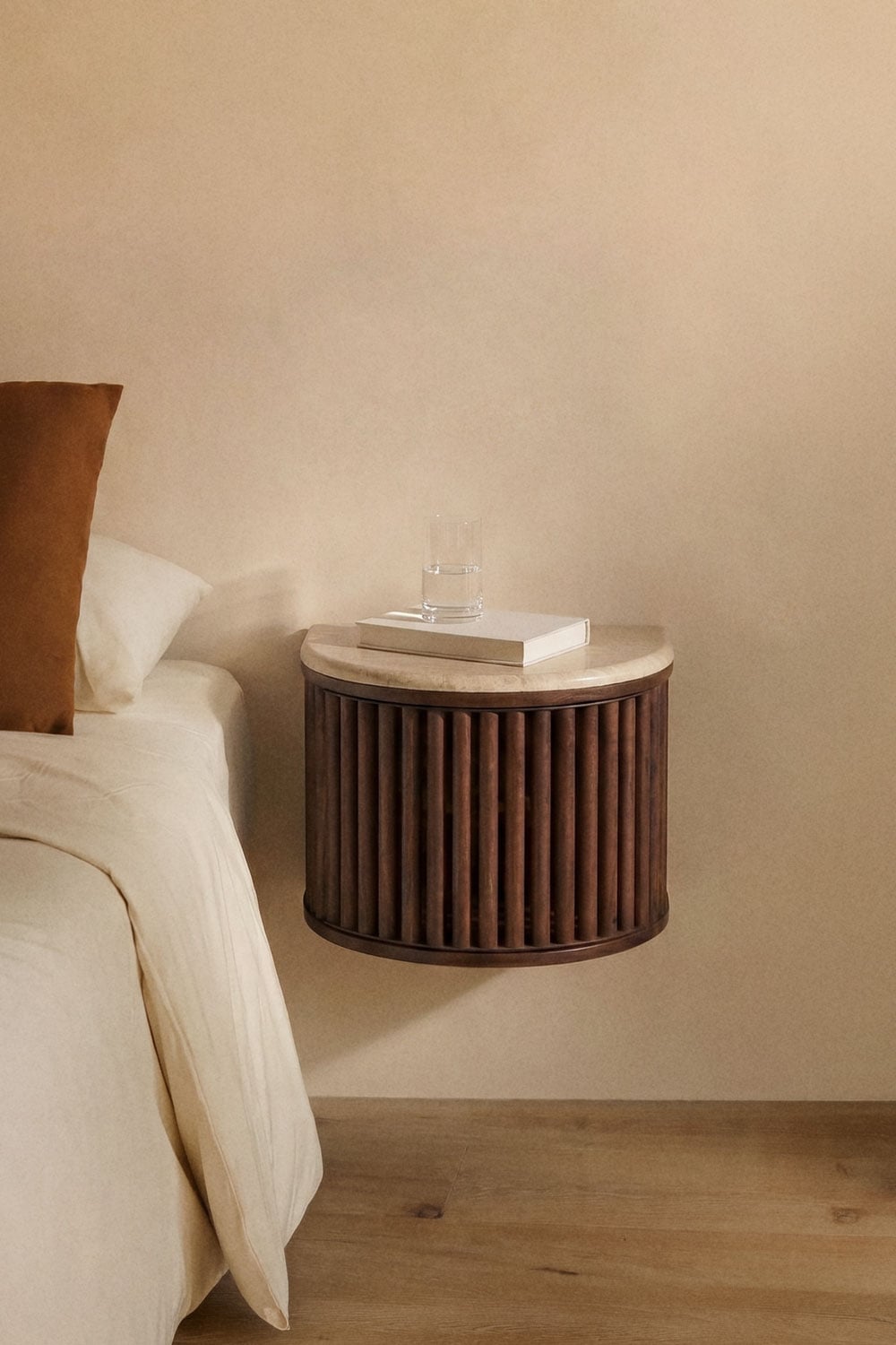 Floating nightstand 40x30 cm in mango wood and natural stone Talix - SKLUM