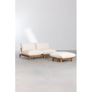 Divano componibile reclinabile in 2 pezzi con puff in legno di acacia ...