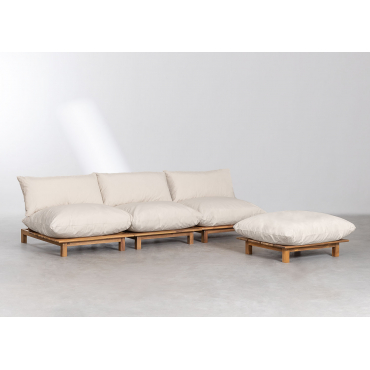 Divano componibile reclinabile in 3 pezzi con puff in legno di acacia ...