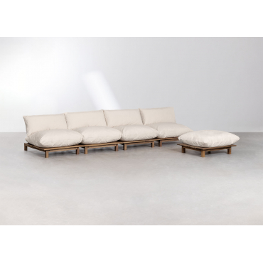 Divano reclinabile modulare a 4 pezzi con pouf in legno di acacia Brina ...