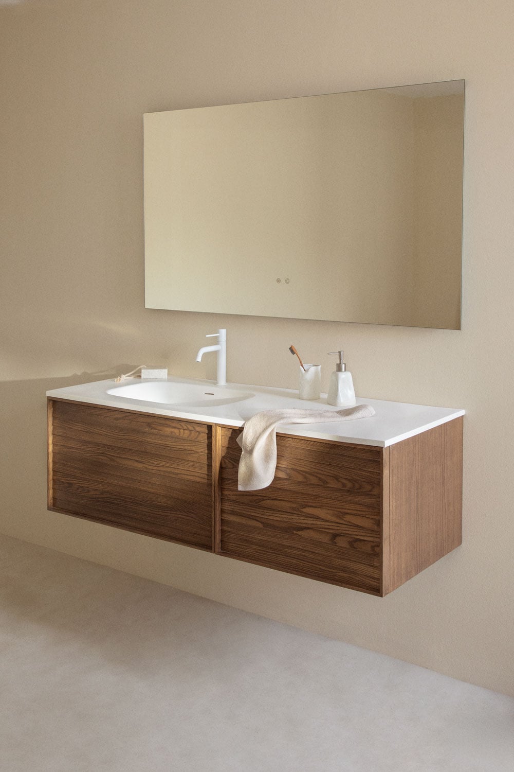 Set di mobile bagno sospeso 140x50 cm in legno con lavabo integrato ...