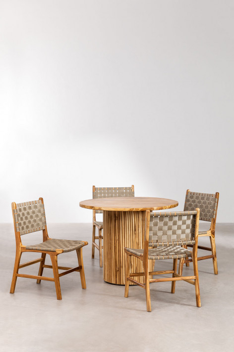 Ronde eettafelset in MDF en hout (Ø120 cm) Mieren en 4 stoelen met ...