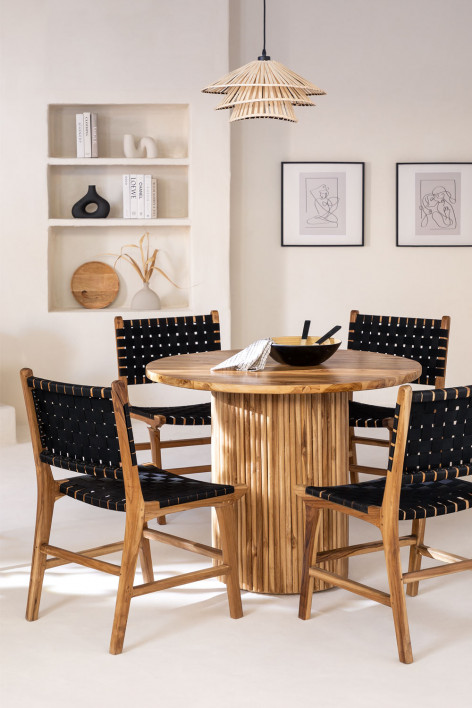 Ronde eettafelset in MDF (Ø140 cm) Pleven en 4 stoelen met armleuningen ...