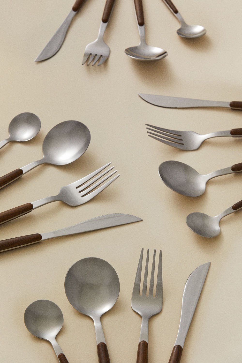 Bestekset van roestvrij staal met houtlook handvat, 16-delig Monovar ...