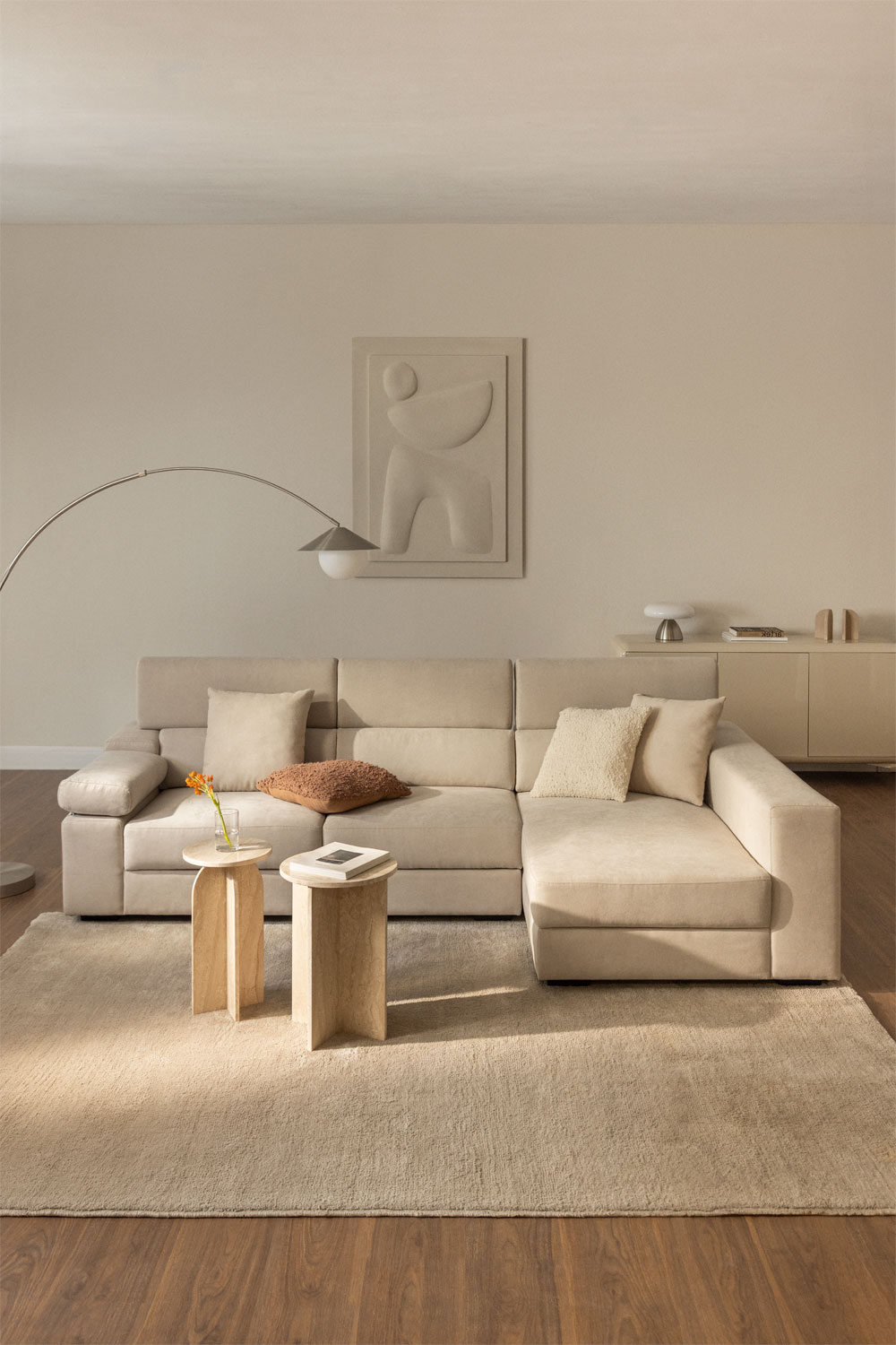 Rechte 3-zits chaise longue bank met verstelbare hoofdsteun en ...