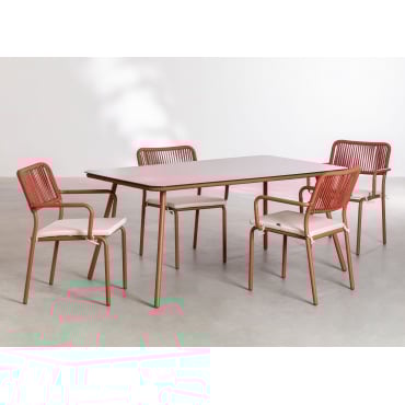 Zestaw stół prostokątny 160 x 90 cm i 4 sztaplowane krzesła do jadalni ...