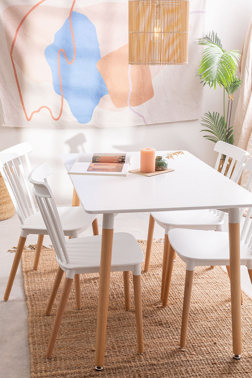 Conjunto de mesa de jantar retangular 120x80 cm em madeira de faia e ...