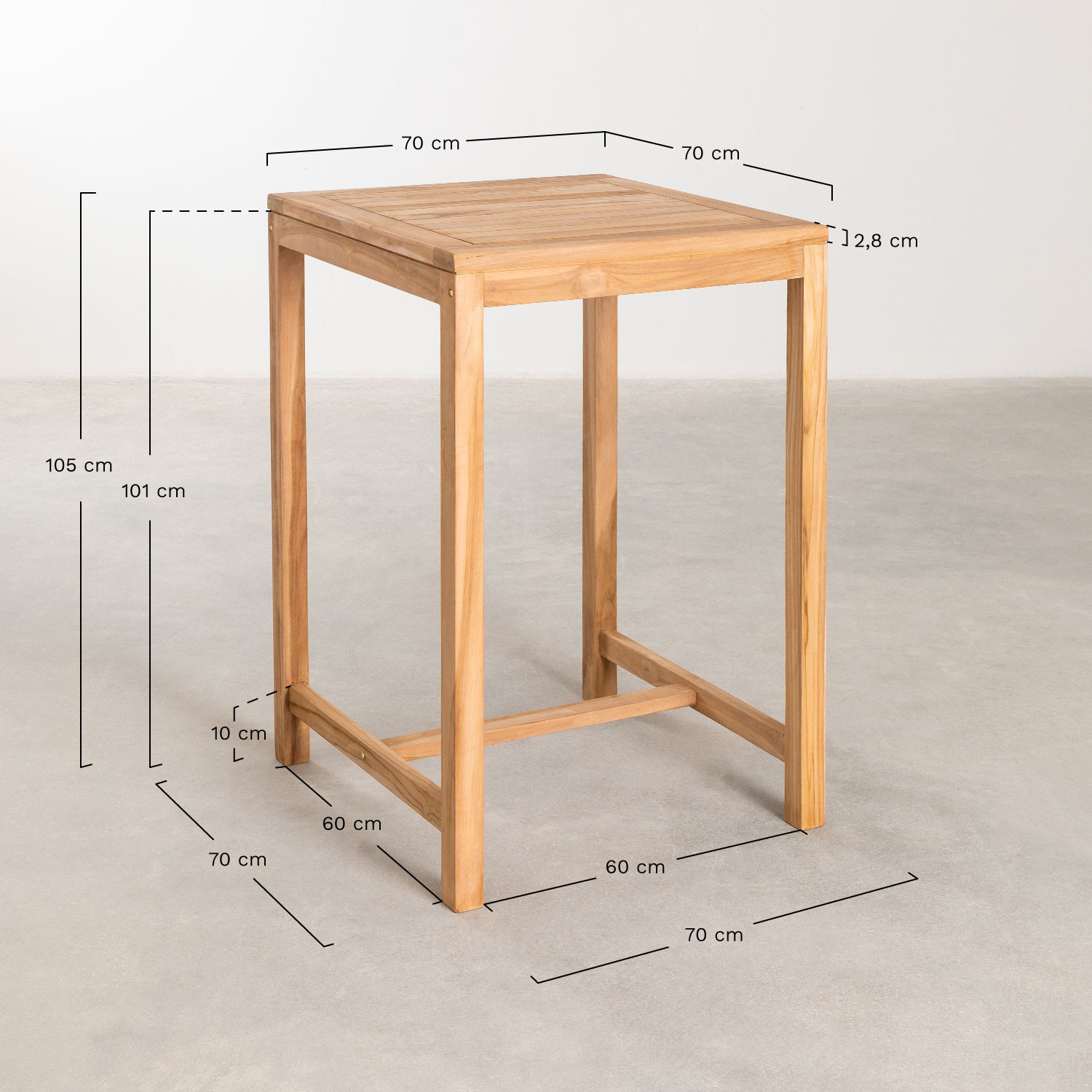 Square Garden High Table 70x70 cm in Teak Wood Pira - SKLUM