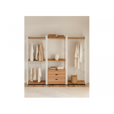 Open Modular Wardrobe with 3 Pieces and Drawers in Steel and Wood ...