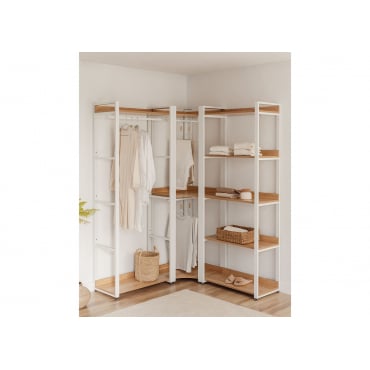 Open Corner Modular Wardrobe 3-Piece with Steel and Wood Clothes Rack ...