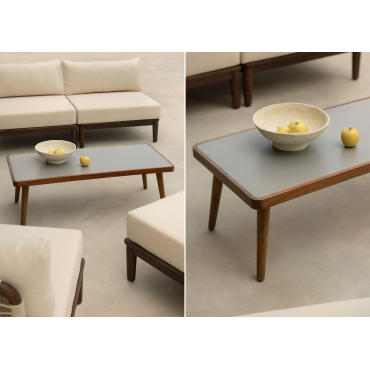 Garden coffee table in cement and acacia wood Marilia - SKLUM