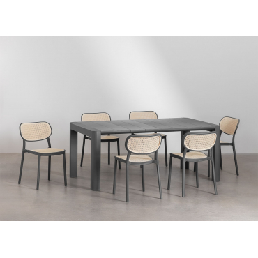 Arnadine Rectangular Table Set (180x100 cm) and 6 Omara Stackable Dining Chairs - SKLUM