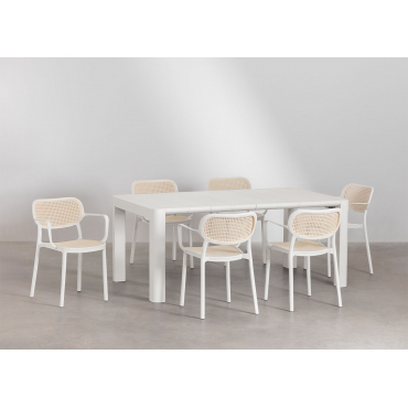 Arnadine Rectangular Table Set (180x100 cm) and 6 Stackable Dining Chairs with Omara Armrests ...
