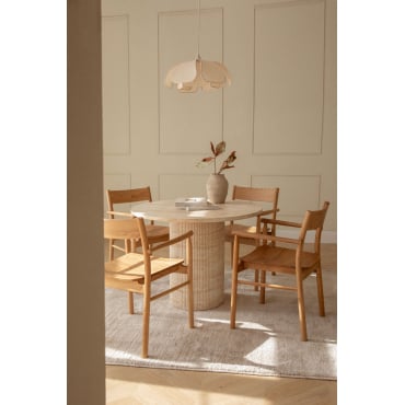 Velia round table set Ø100 cm in travertine-look cement and 4 Mara ...