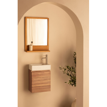 Bathroom furniture set in teak wood with integrated Napier cement ...