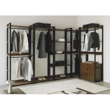 Open Corner Modular Wardrobe 5-Piece in Steel and Wood Ariaster - SKLUM