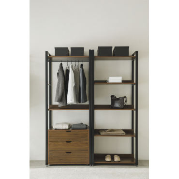 2-piece open modular wardrobe with drawers, steel shelving, and MDF ...