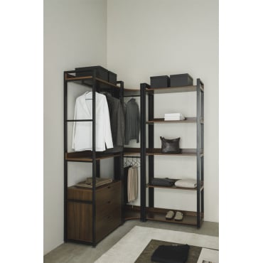 Open Corner Modular Wardrobe with 3 Pieces and Drawers in Steel and ...