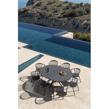 Extendable round table set 145-200x145 cm in Barces aluminum and 8 ...