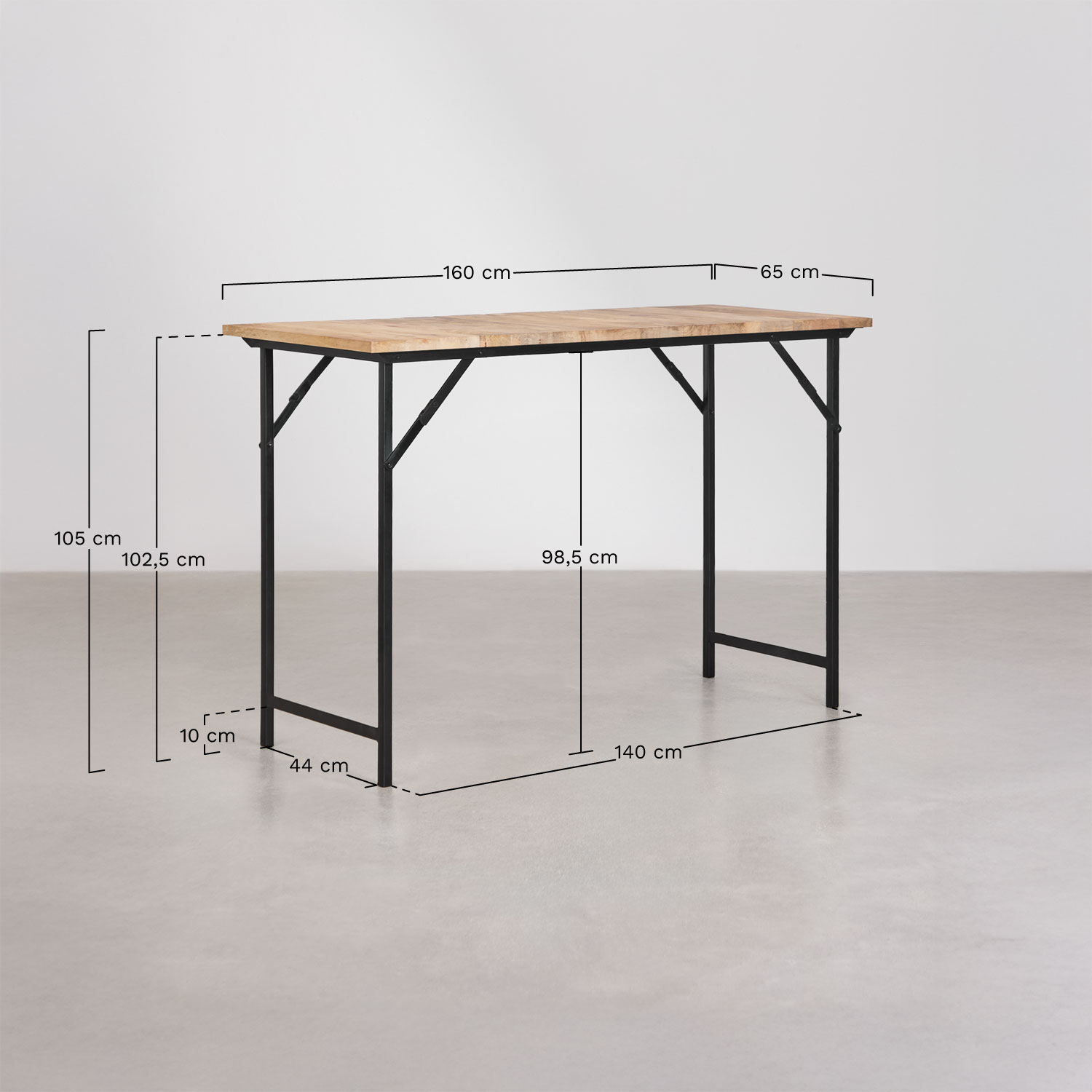 Rectangular high table 160x65 cm in mango wood and Fer iron - SKLUM