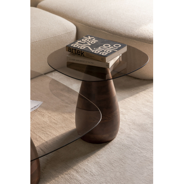 Mariana square side table 50x50 cm in mango wood and tempered glass - SKLUM