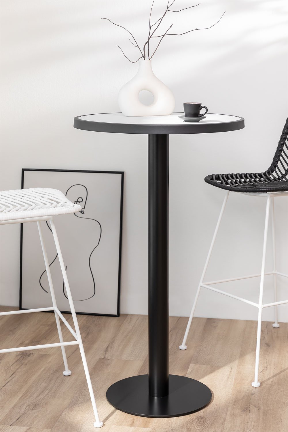 Round High Bar Table in Stoneware O60 cm Caramel