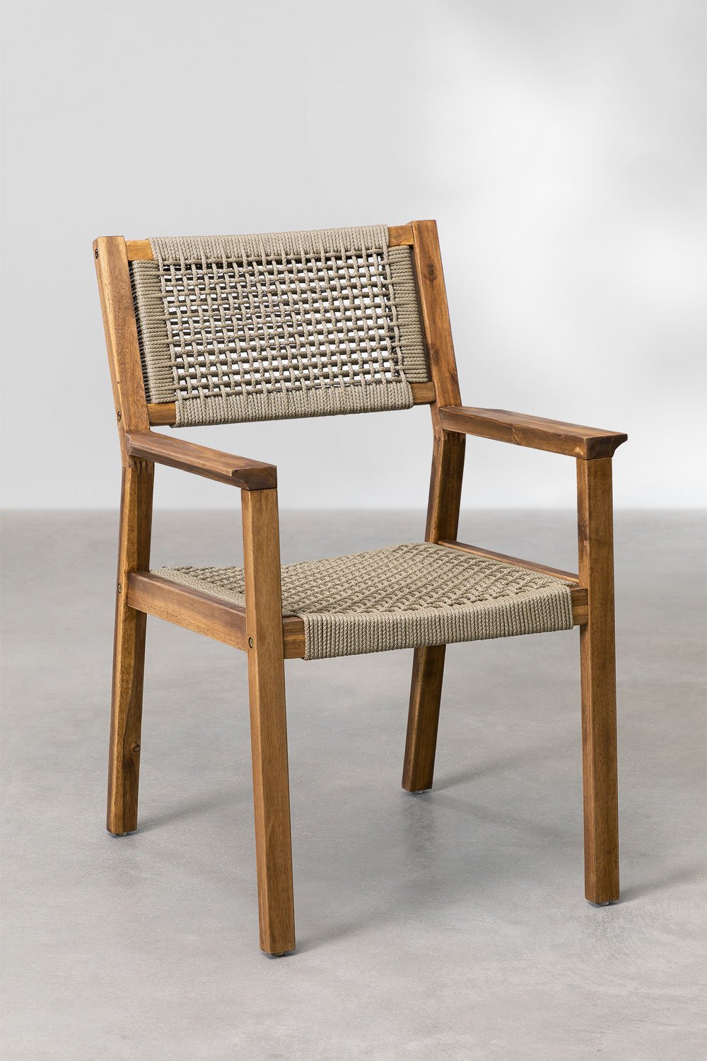 Tenay Square Acacia Wood and Braided Rope Dining Chair with Armrests - SKLUM