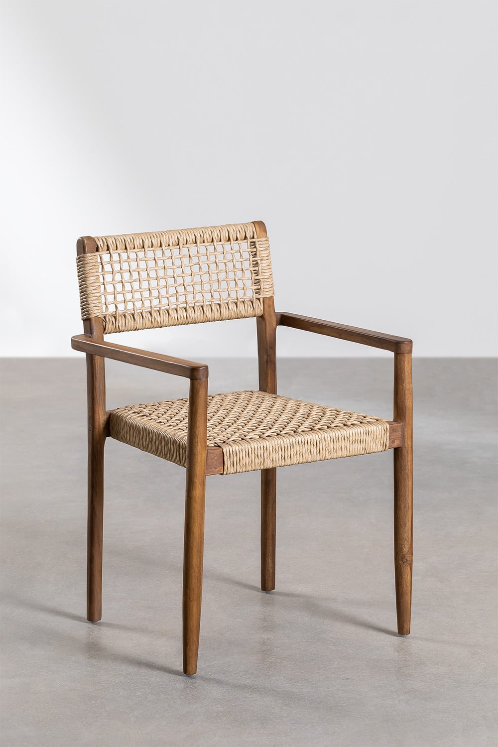Orebro garden chair with teak wood armrests and braided rope - SKLUM