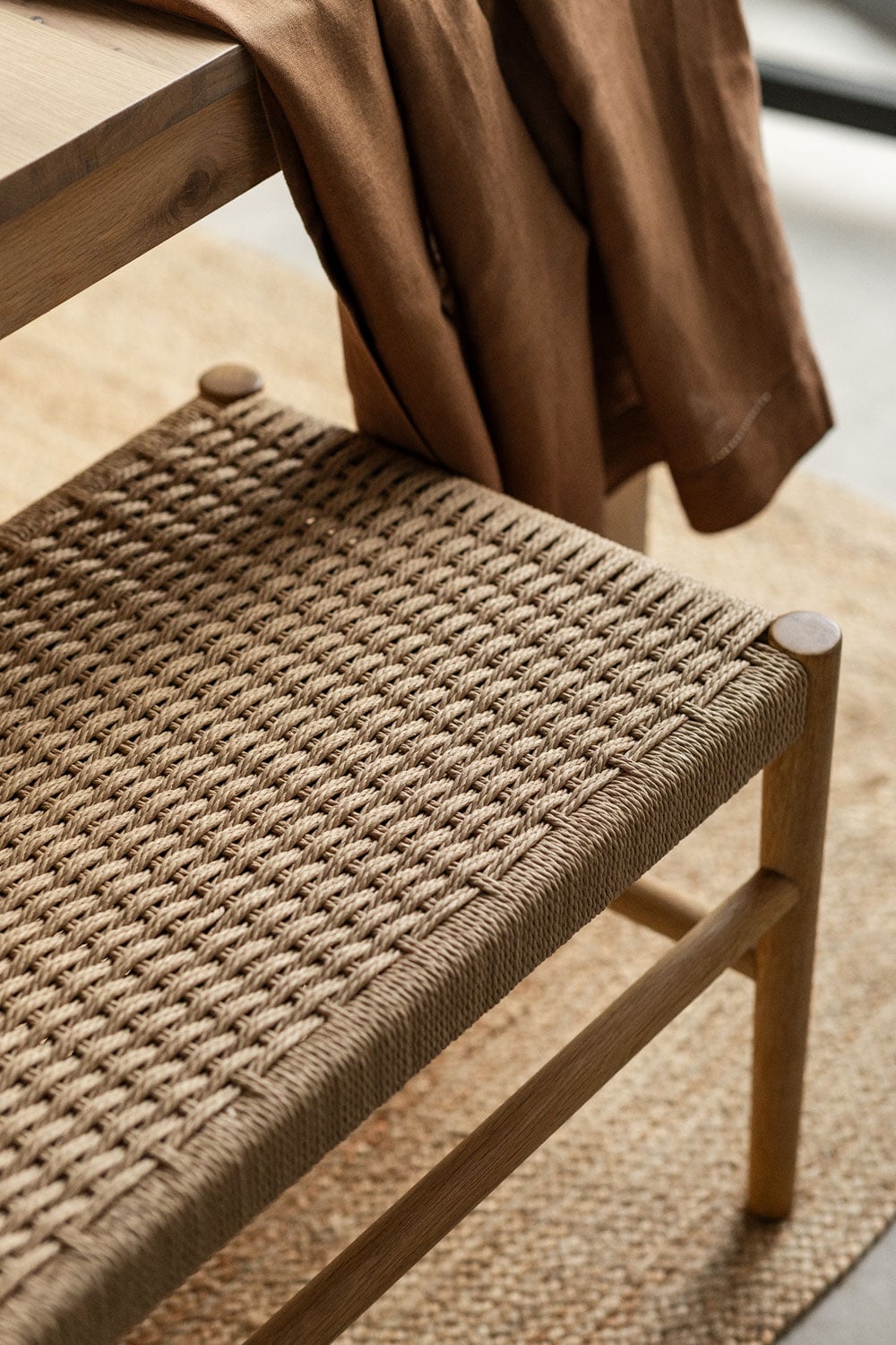 Mara 120 cm bench in oak wood and braided rope - SKLUM