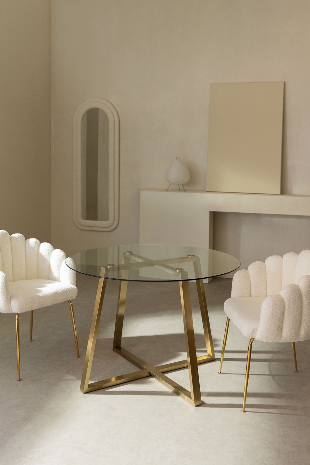 Salyms round steel & glass table (110 cm) - SKLUM