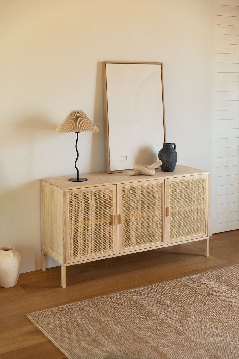 Reyna sideboard 135x40 cm in rattan and wood - SKLUM