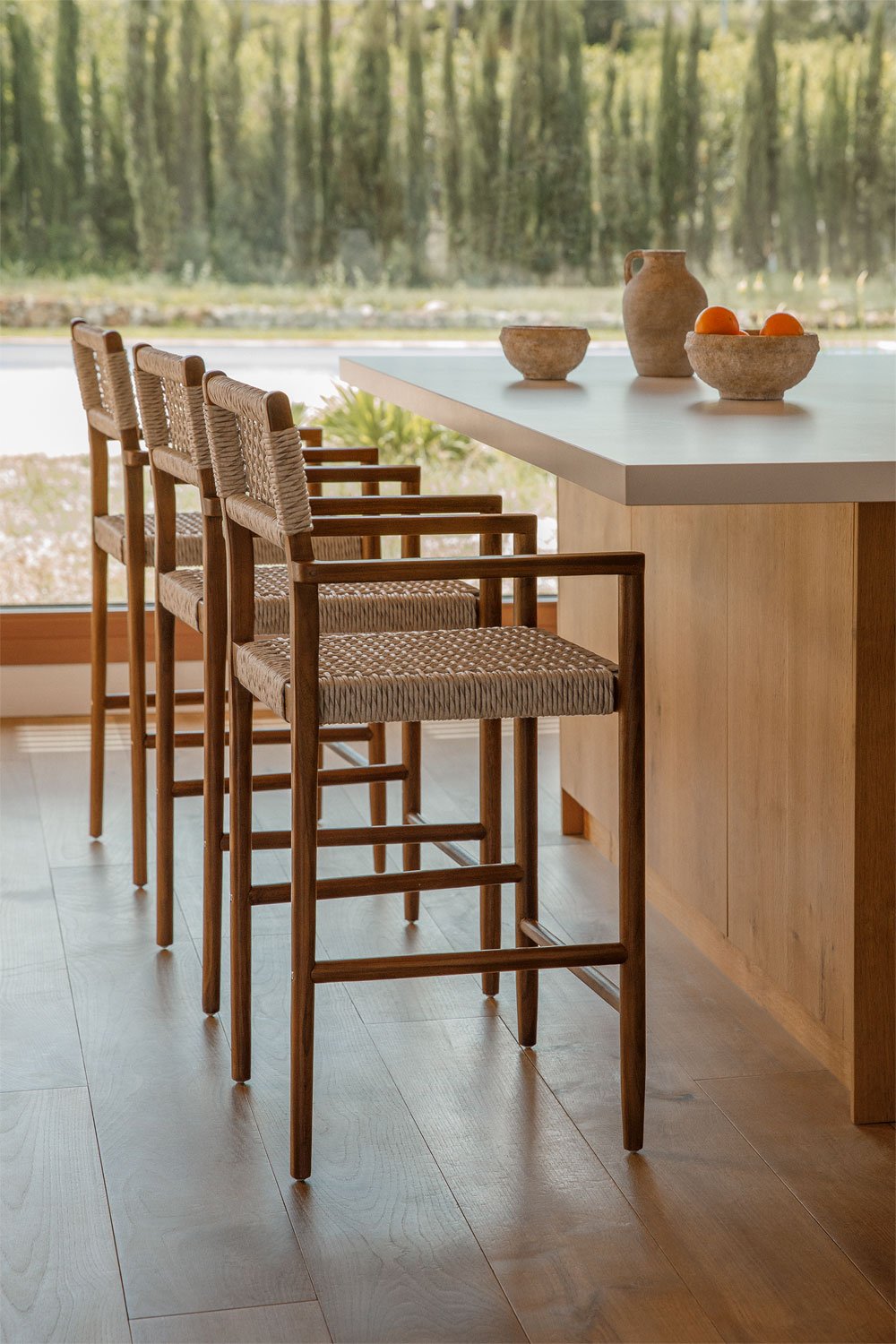 High Stool in Teak Wood 65cm Orebro - SKLUM