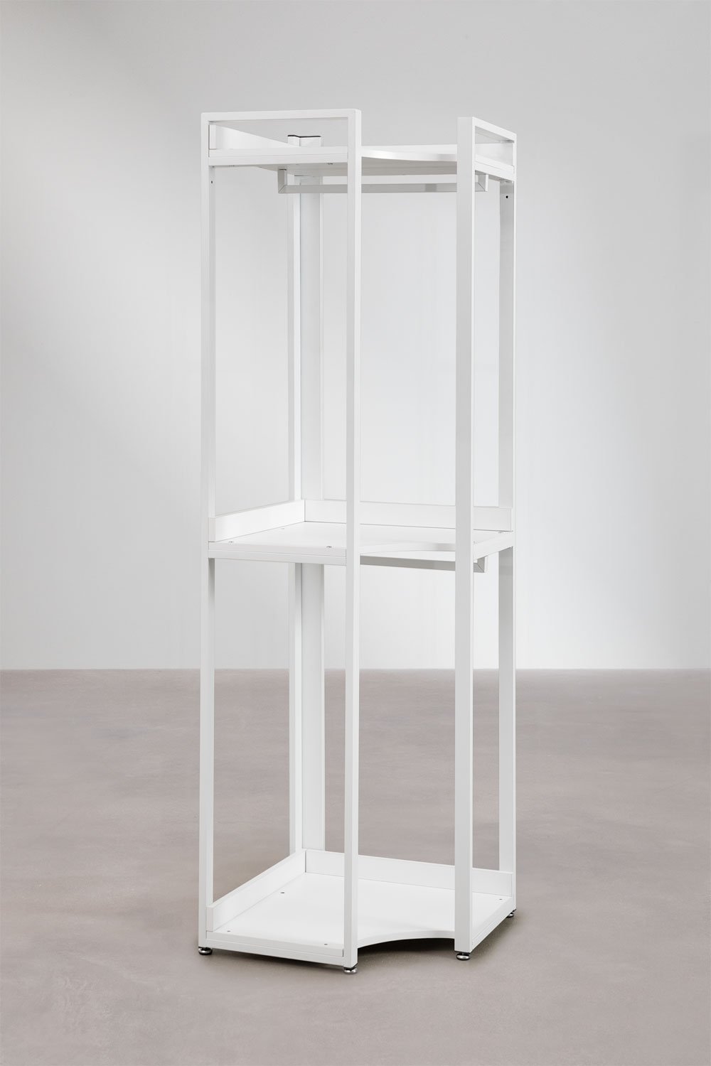 3-piece open corner modular wardrobe with steel and wood coat rack ...