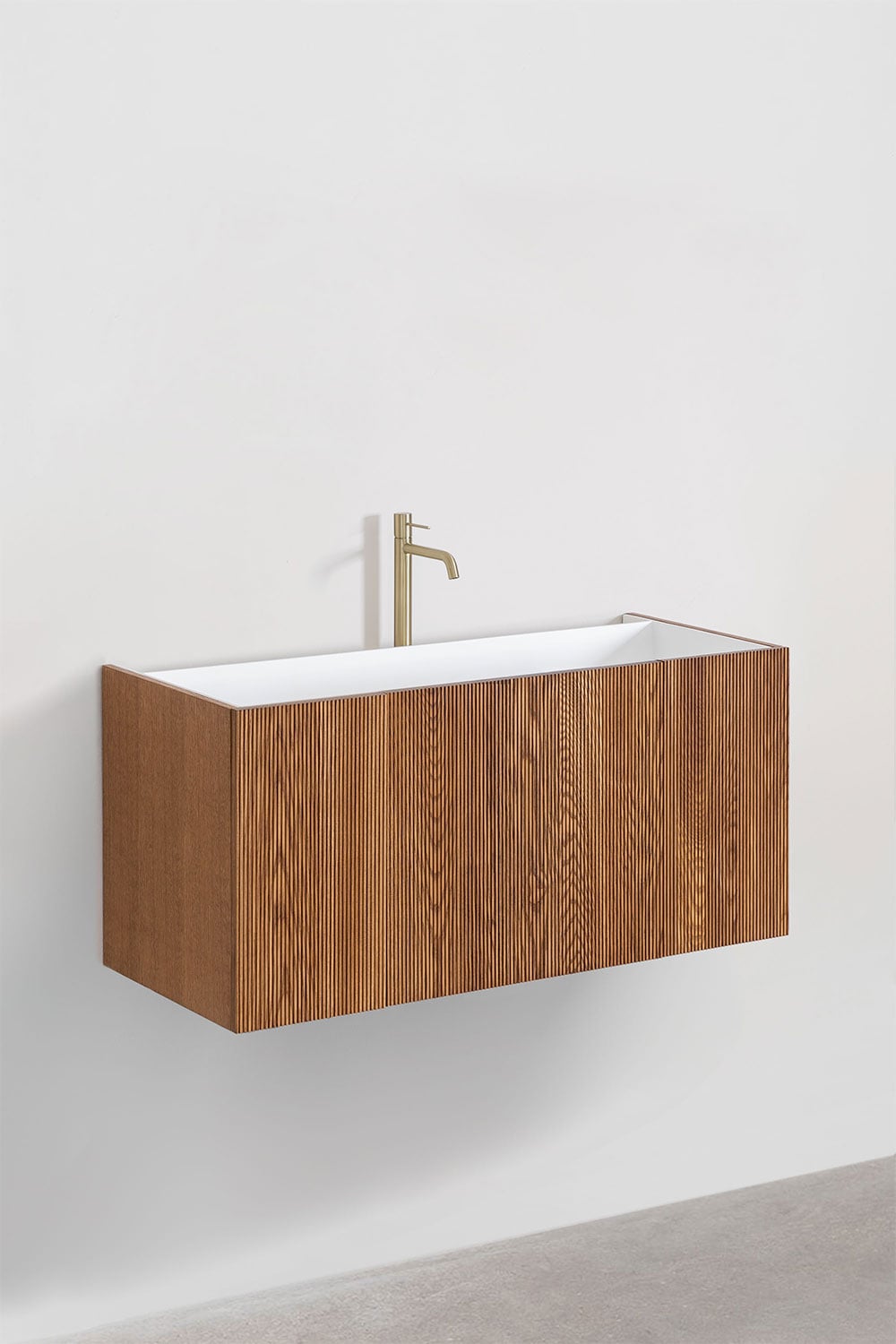 Suspended bathroom furniture set 120x50 cm in wood with integrated sink ...
