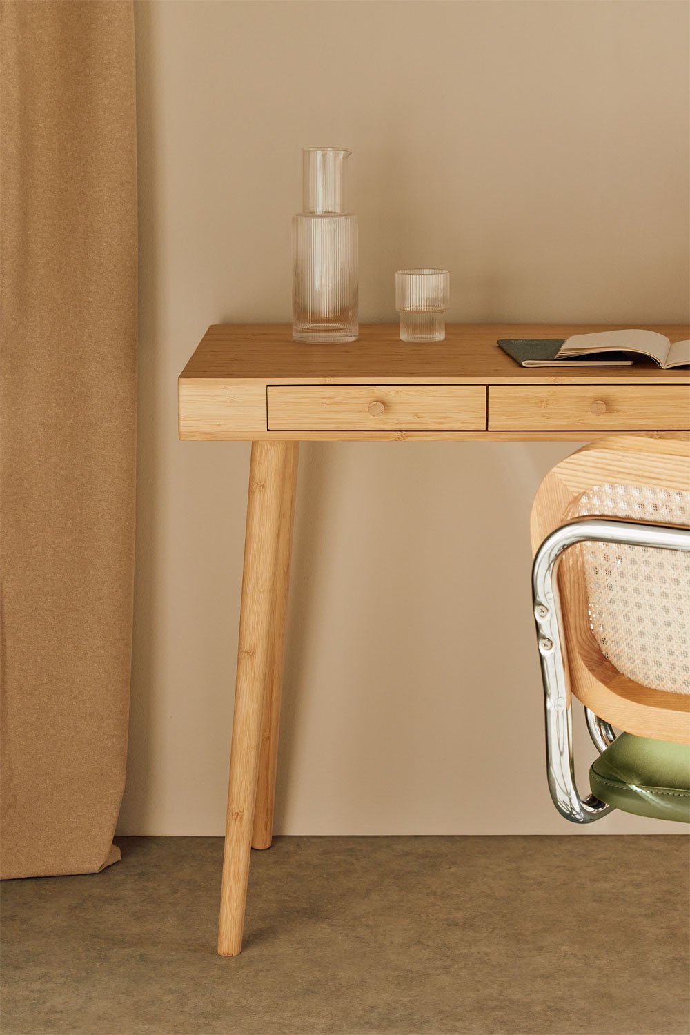 Takeo bamboo desk with drawers - SKLUM