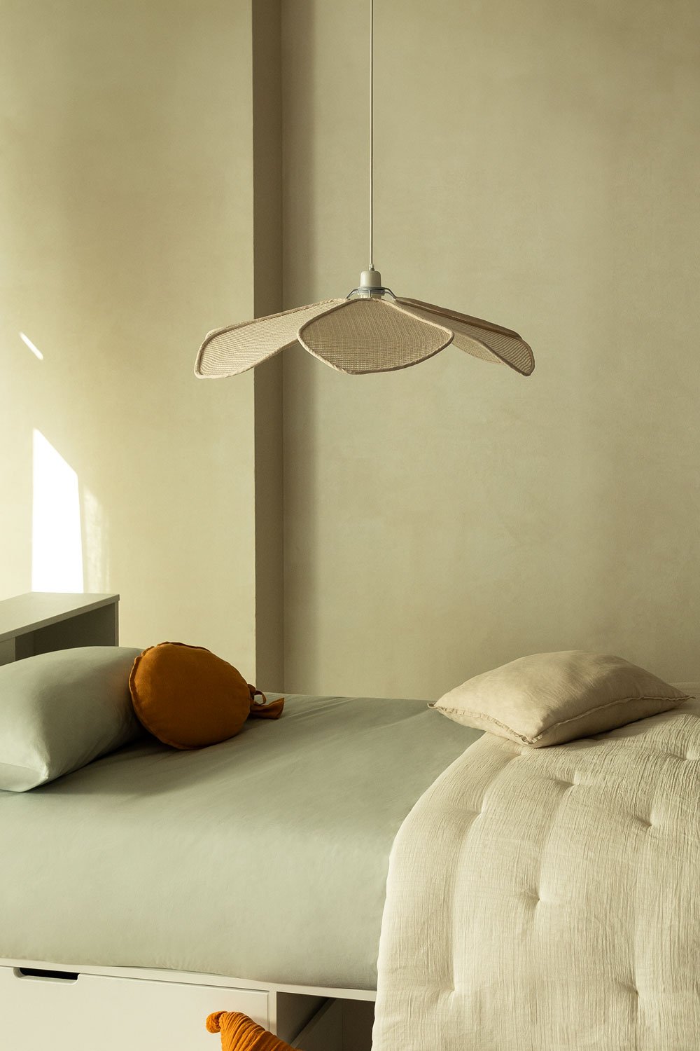 Cream beige linen and cotton ceiling lamp Ø75 cm Benavid - SKLUM