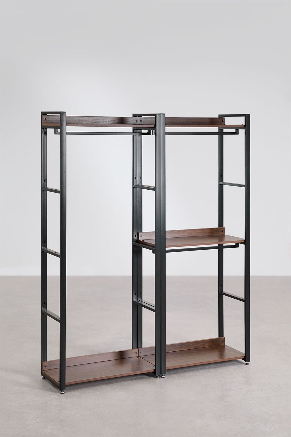 2-piece open modular wardrobe with steel and wood clothes rack Ariaster ...