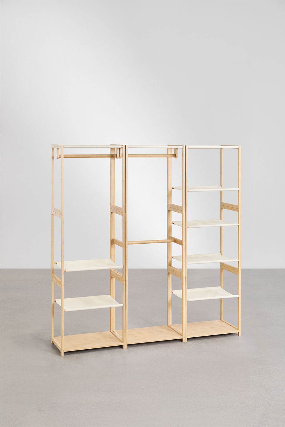 Deneb Bamboo 3-Piece Open Modular Wardrobe with Shelving and Clothes ...