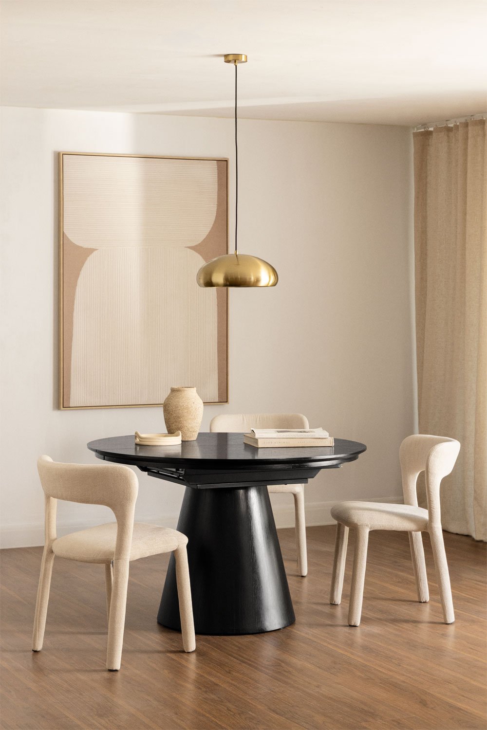 Round dining table 120-160x120 cm extendable in MDF and Montana oak ...