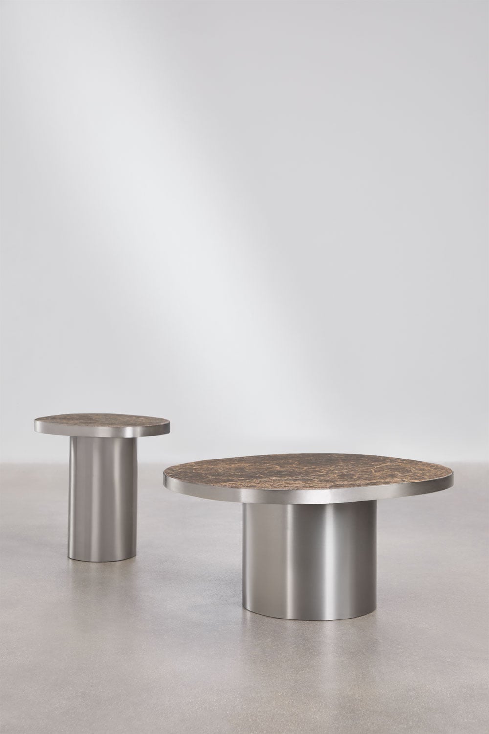 Set of 2 coffee tables in natural stone and stainless steel Fertrix - SKLUM